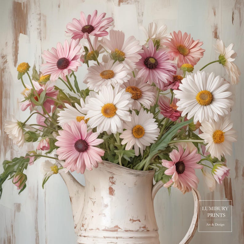 Vintage Daisy Print, Rustic Kitchen Art, Botanical Flower Oil Painting ...