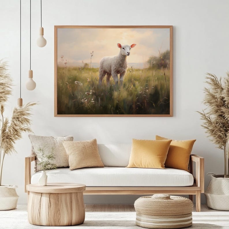 Vintage Ethereal Lamb Oil Painting - Easter Pastel Farmhouse Print ...