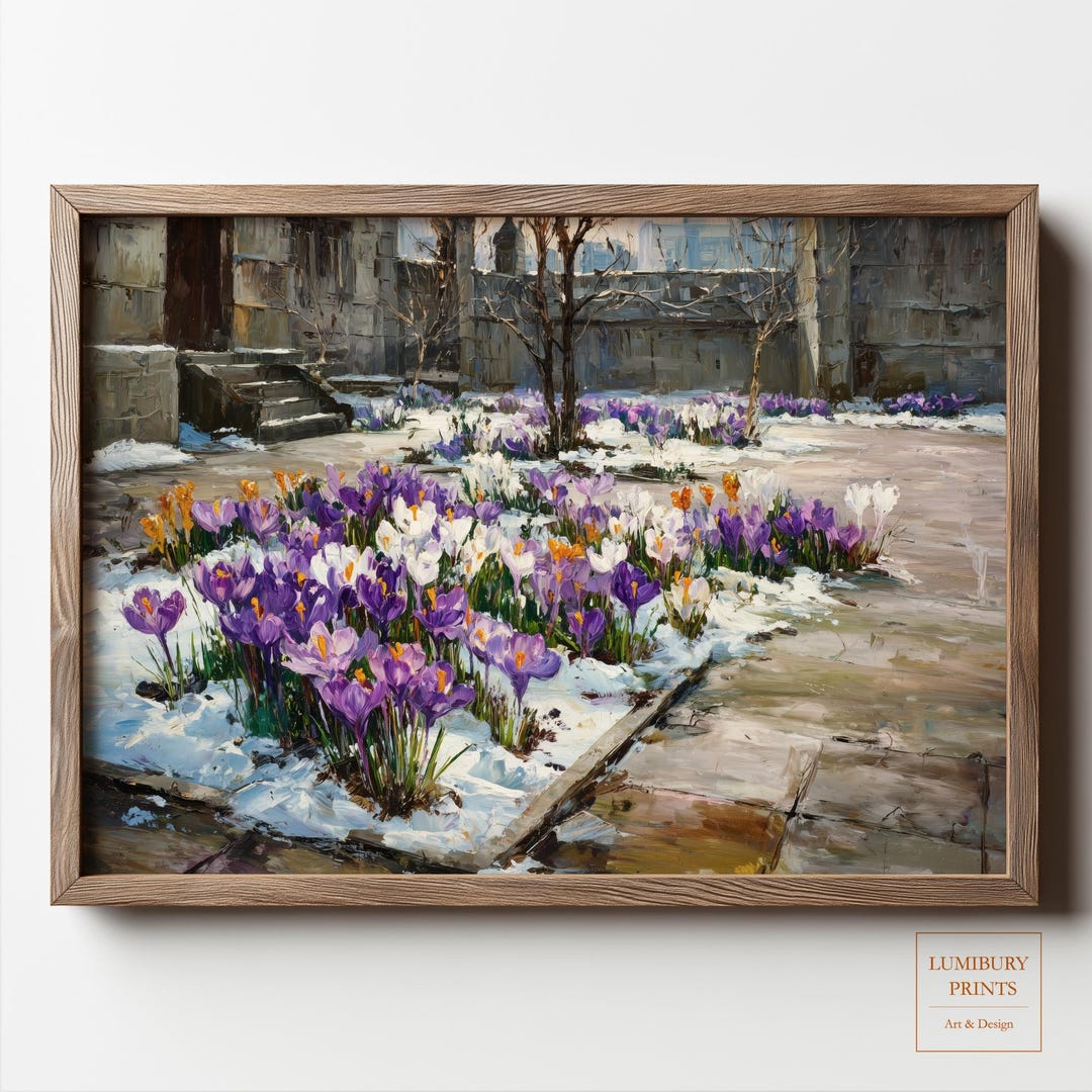 Crocus Wall Art, Early Spring Flower Art, Rustic Botanical Artwork ...