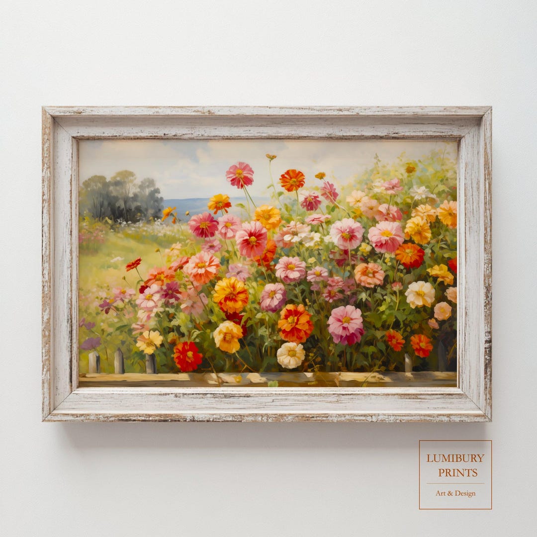 Zinnia Wall Art, Rustic Summer Flower Print, Country Garden Poster ...