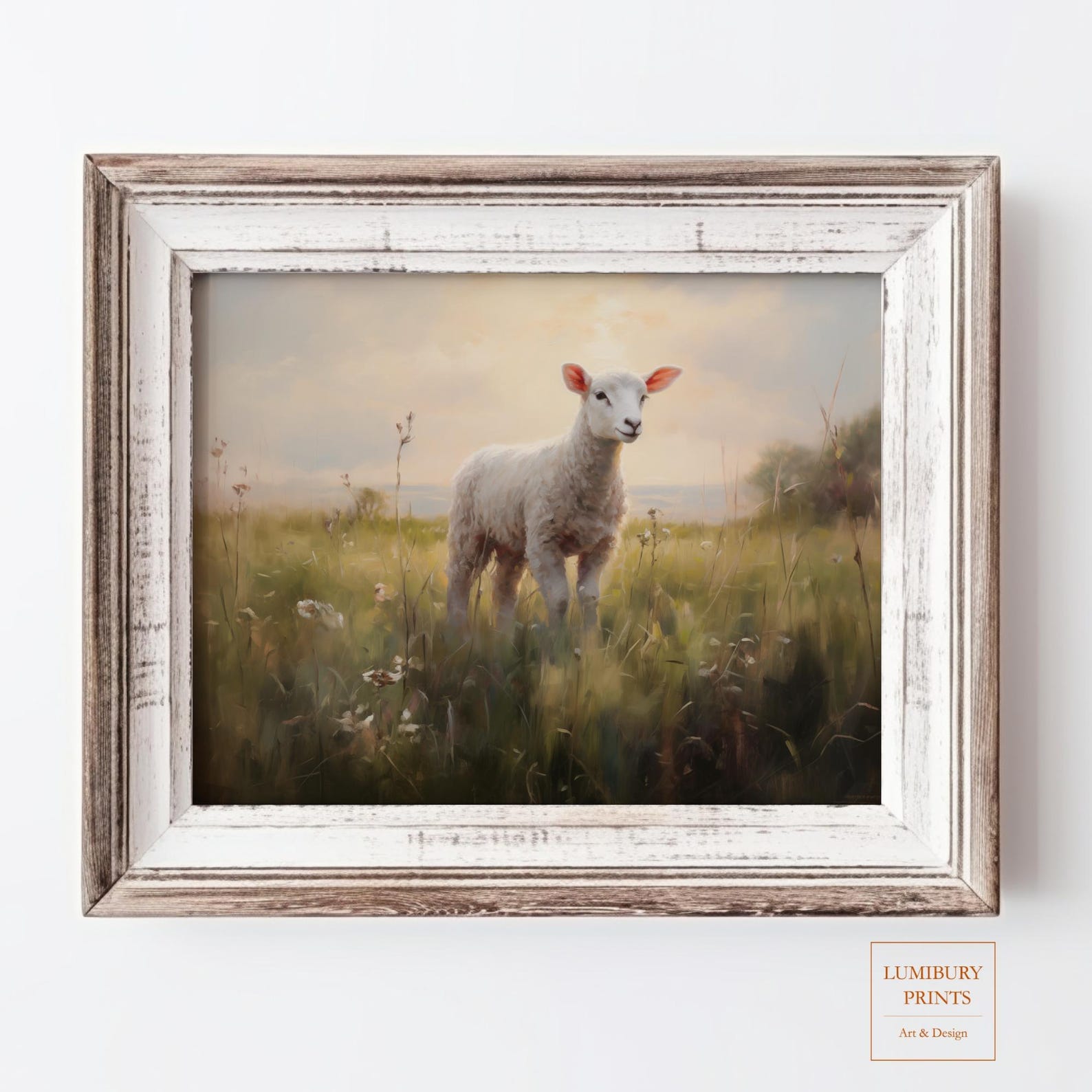 Vintage Ethereal Lamb Oil Painting - Easter Pastel Farmhouse Print ...