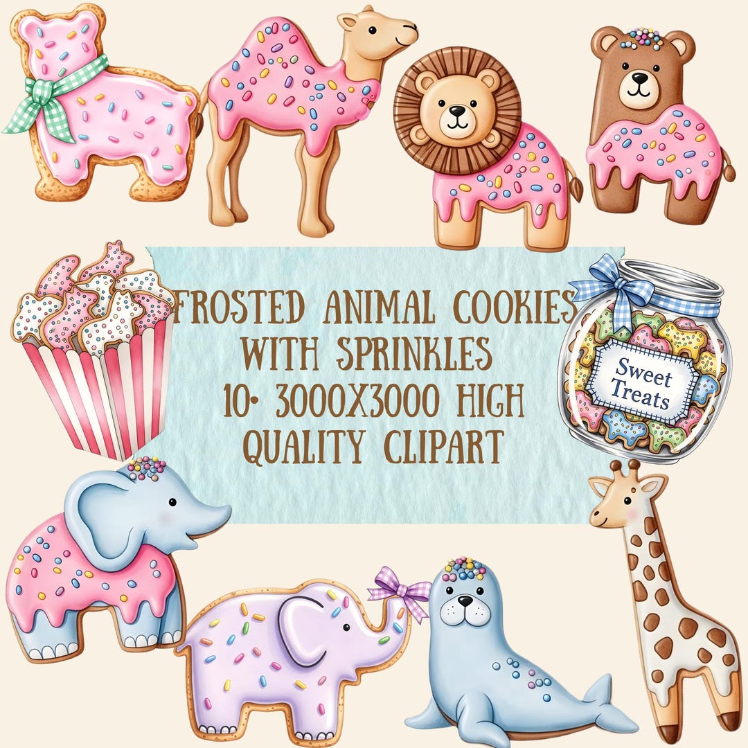 Pastel Iced-frosted Animal Cookie Clipart - Sprinkles Sweet Treats High ...