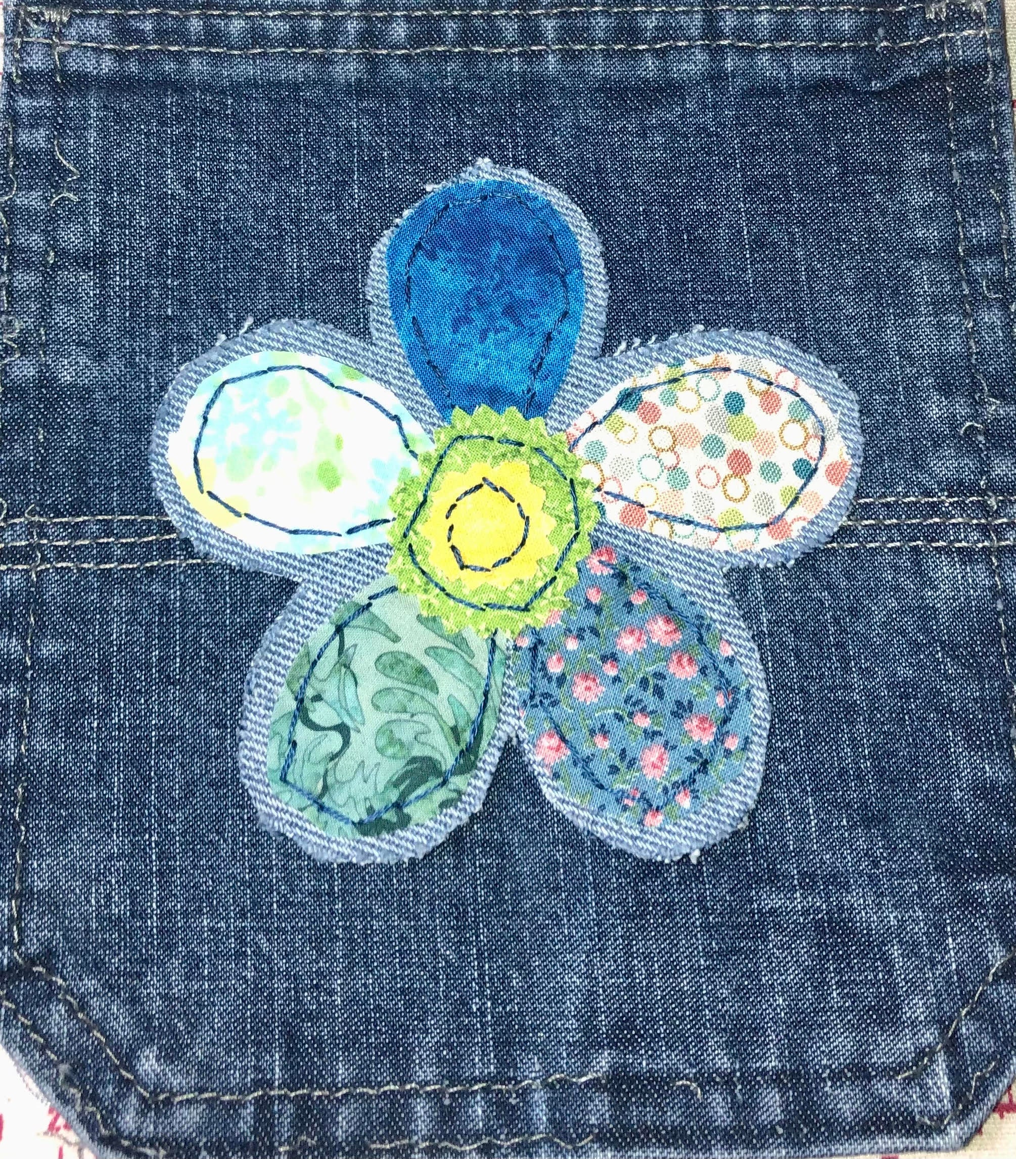 Blue Calico Stitched BOHO FLOWER Denim PATCH Boho Hippie Flower Patches ...