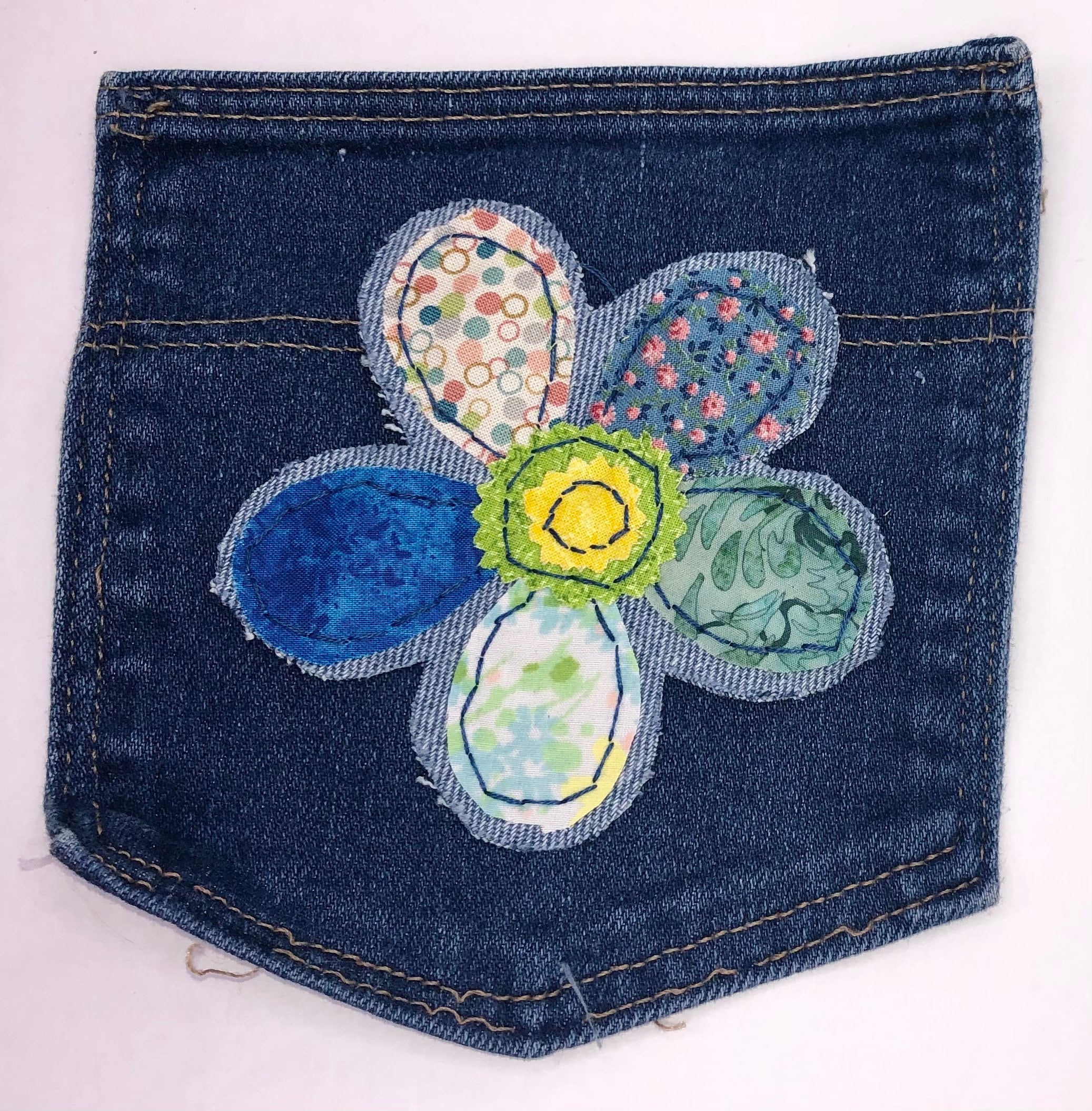 Blue Calico Stitched BOHO FLOWER Denim PATCH Boho Hippie Flower Patches ...