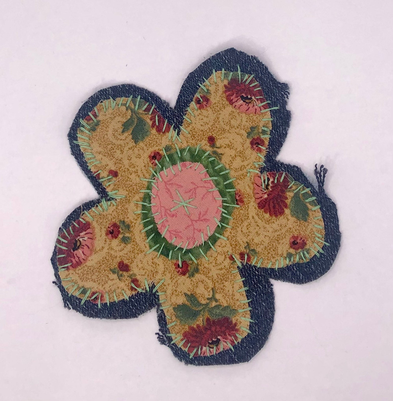 Hand Stitched BOHO FLOWER Denim PATCH Boho Hippie Flower Patches ...