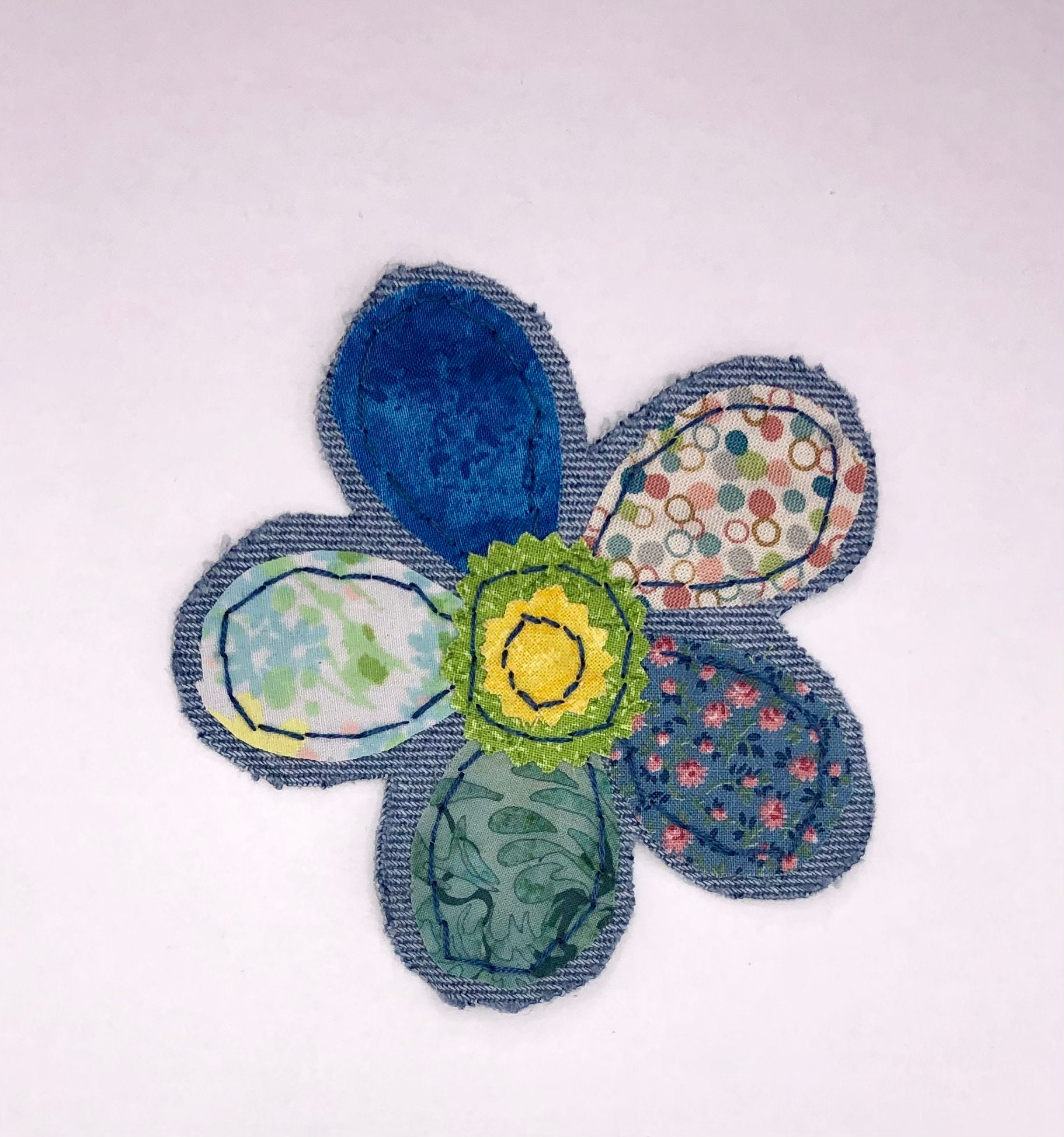 Blue Calico Stitched BOHO FLOWER Denim PATCH Boho Hippie Flower Patches ...