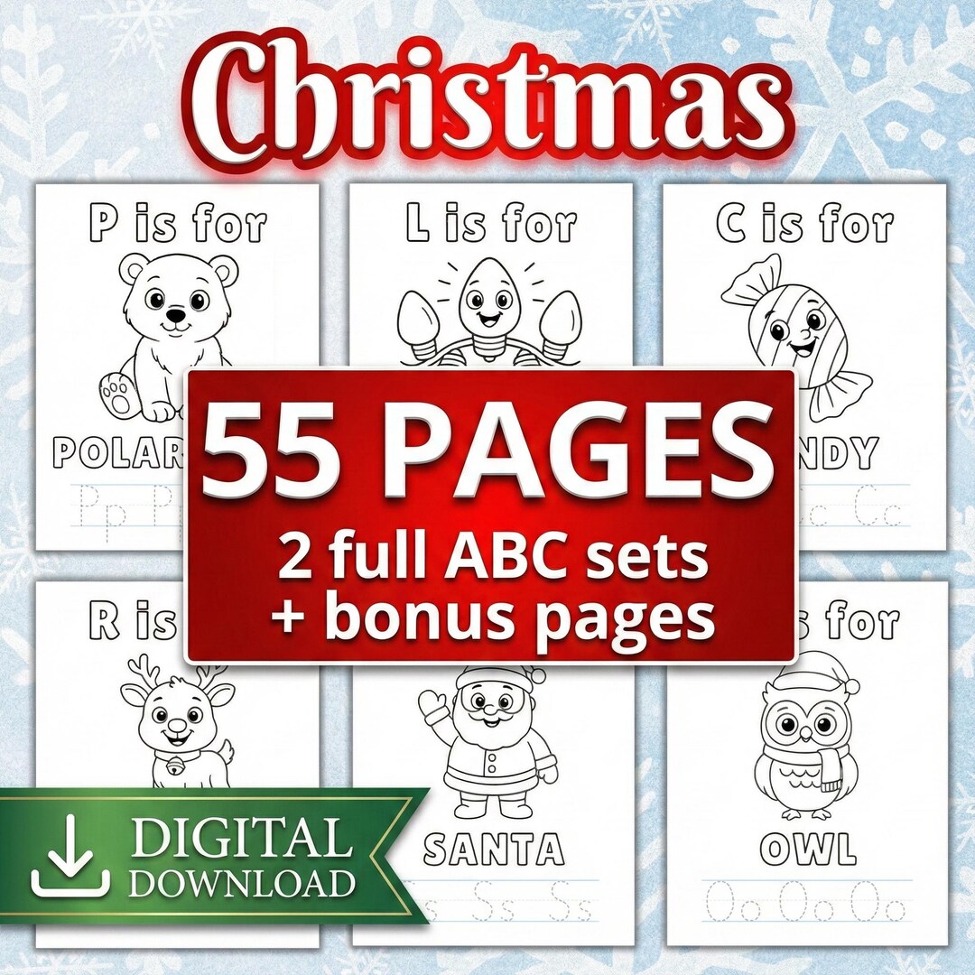 Christmas ABC Coloring Pages, Christmas Alphabet Coloring Book, Kids ...