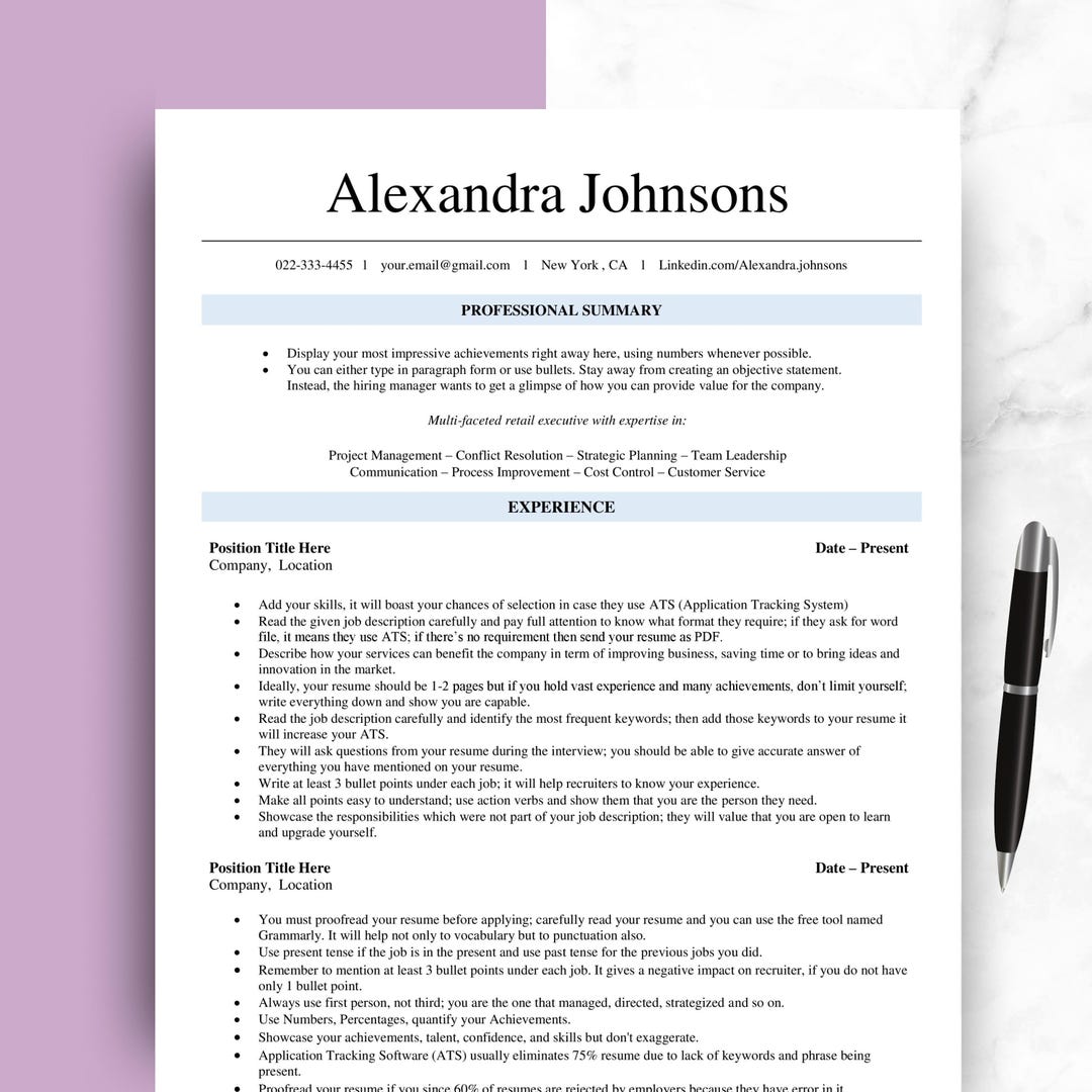 ATS Friendly Resume Template for Google Docs, Word and Pages, ATS ...