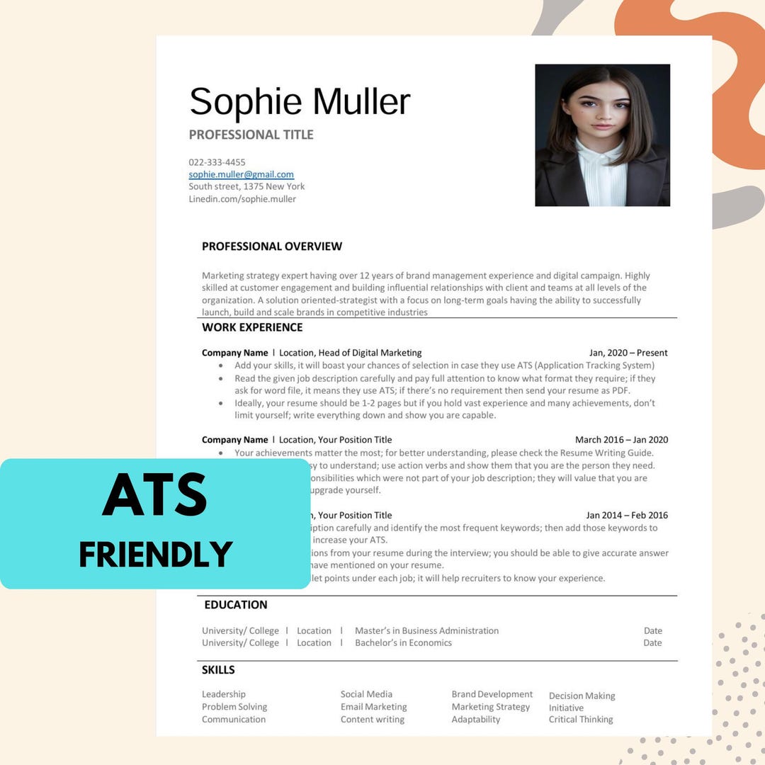 ATS Friendly Resume Template, Simple Resume, Basic Resume, Word File ...
