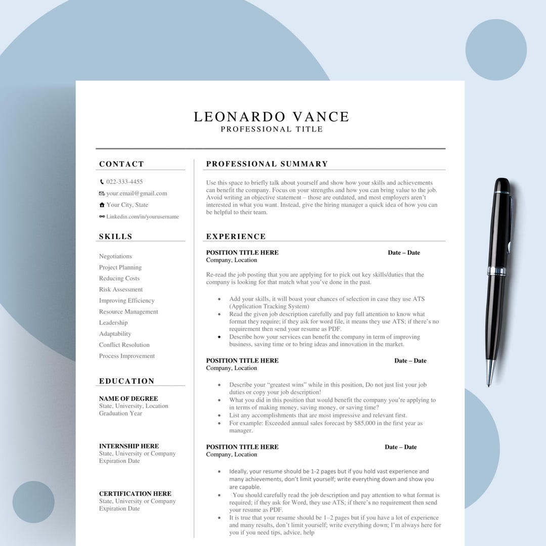 Professional CV Template, Executive Resume Template, Business Manager ...