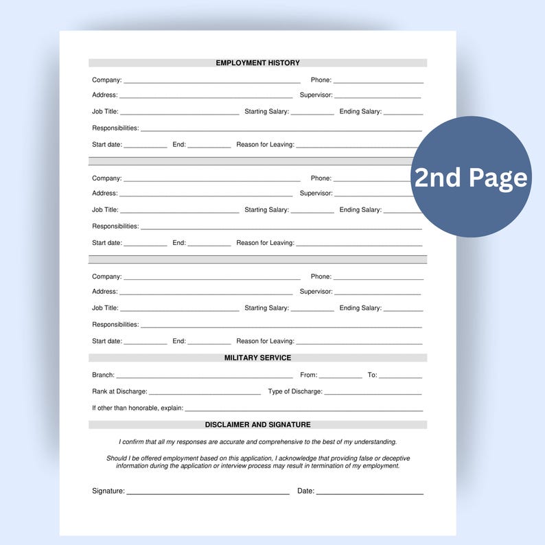 Printable Employee Application Template: Editable HR Form (word Files ...