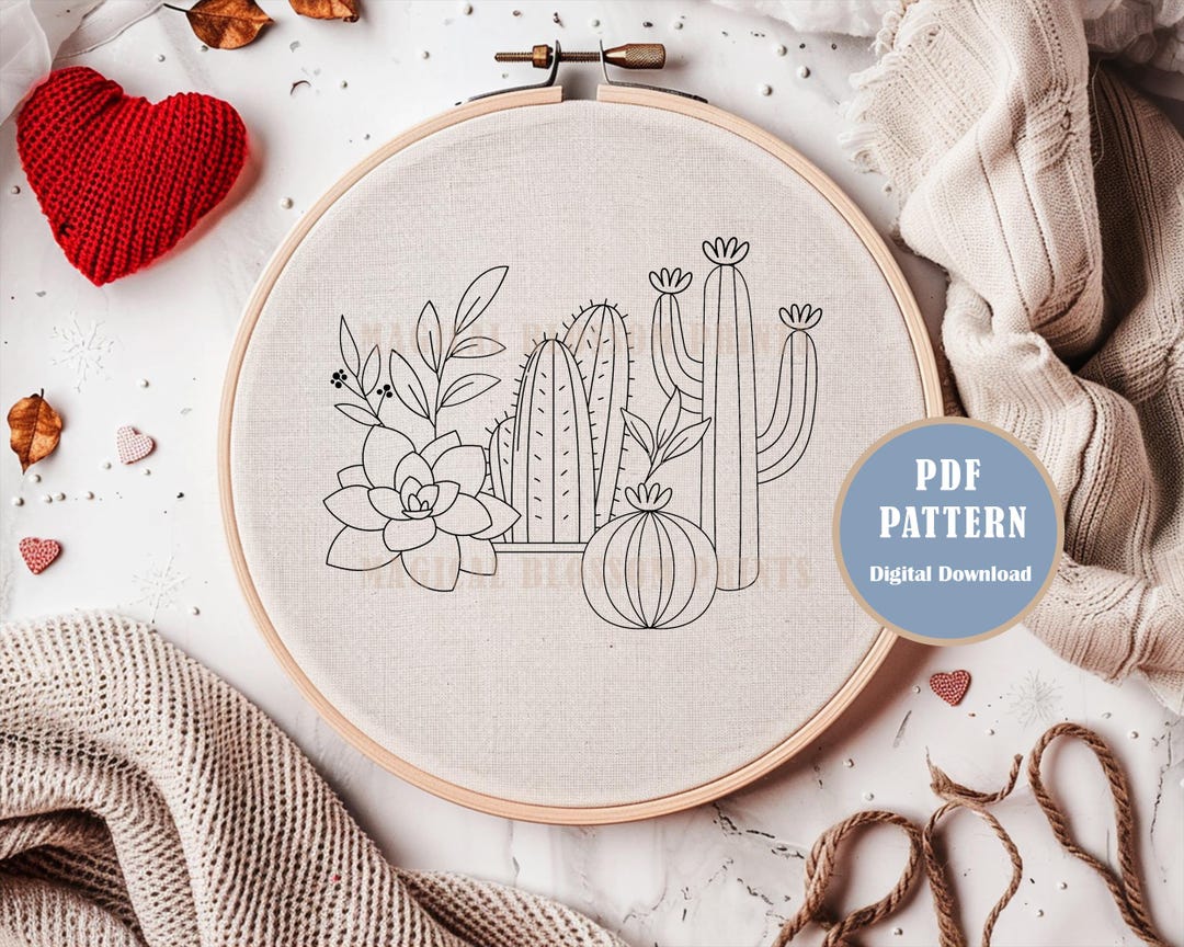 Cactus Flower Hand Embroidery Pattern, Botanical Wildflower Embroidery ...