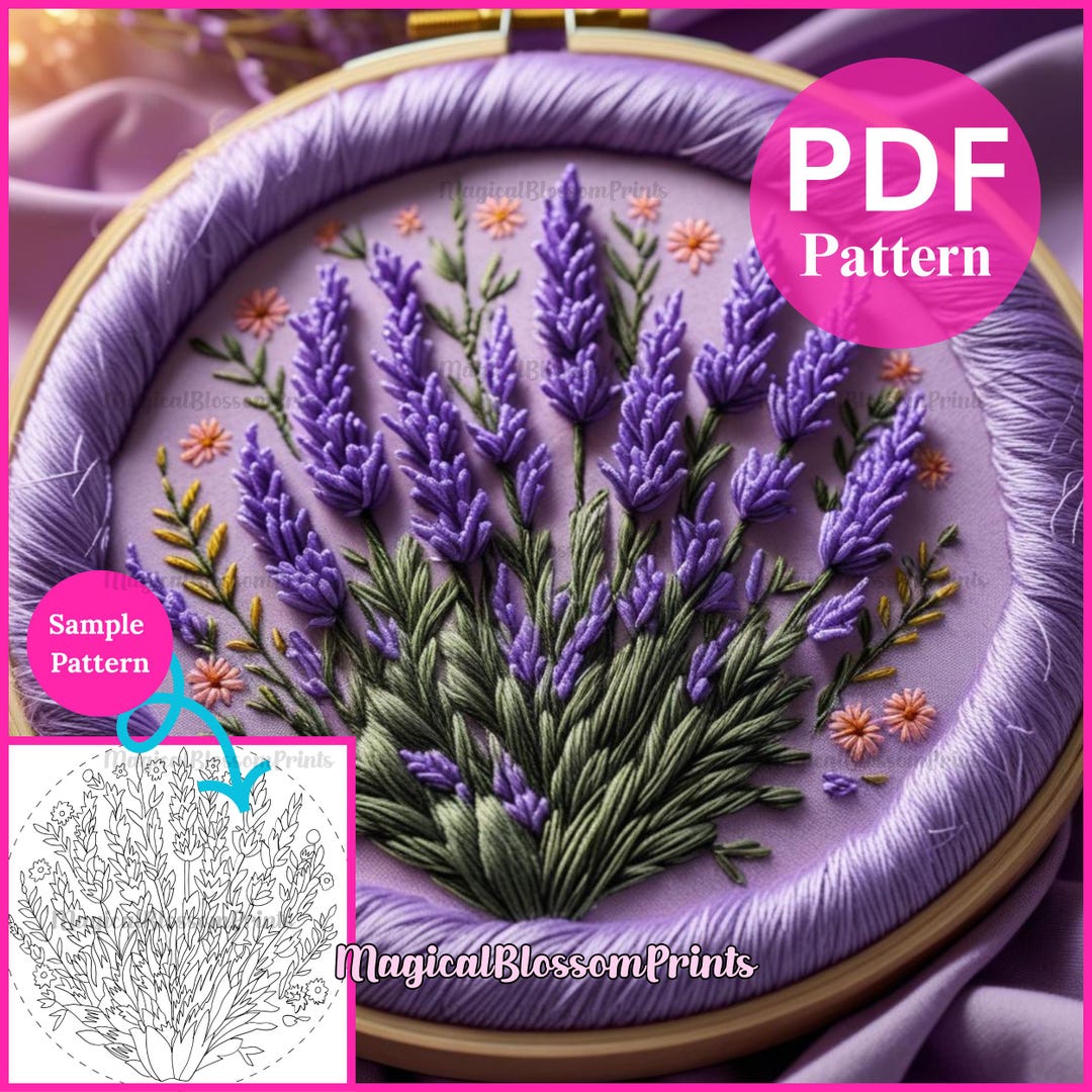 Lavender Flowers Hand Embroidery Pattern PDF, Simple Flowers, Easy ...