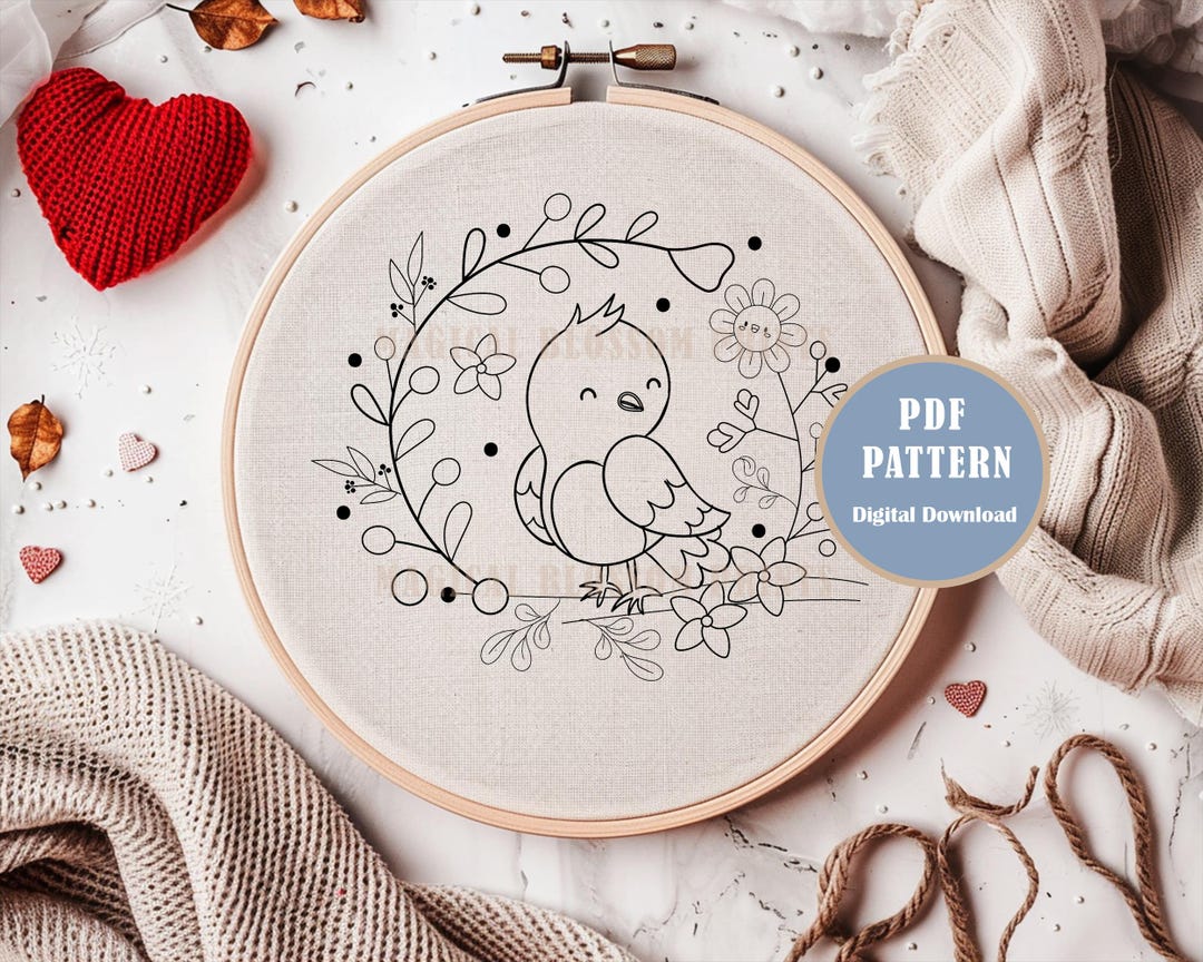 Sparrow & Flower Hand Embroidery Pattern: Botanical Alphabet (PDF) - Etsy