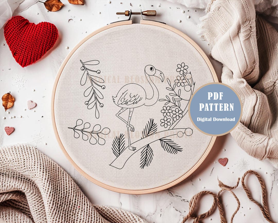Flamingo Flower Hand Embroidery Pattern: Botanical Alphabet (PDF) - Etsy