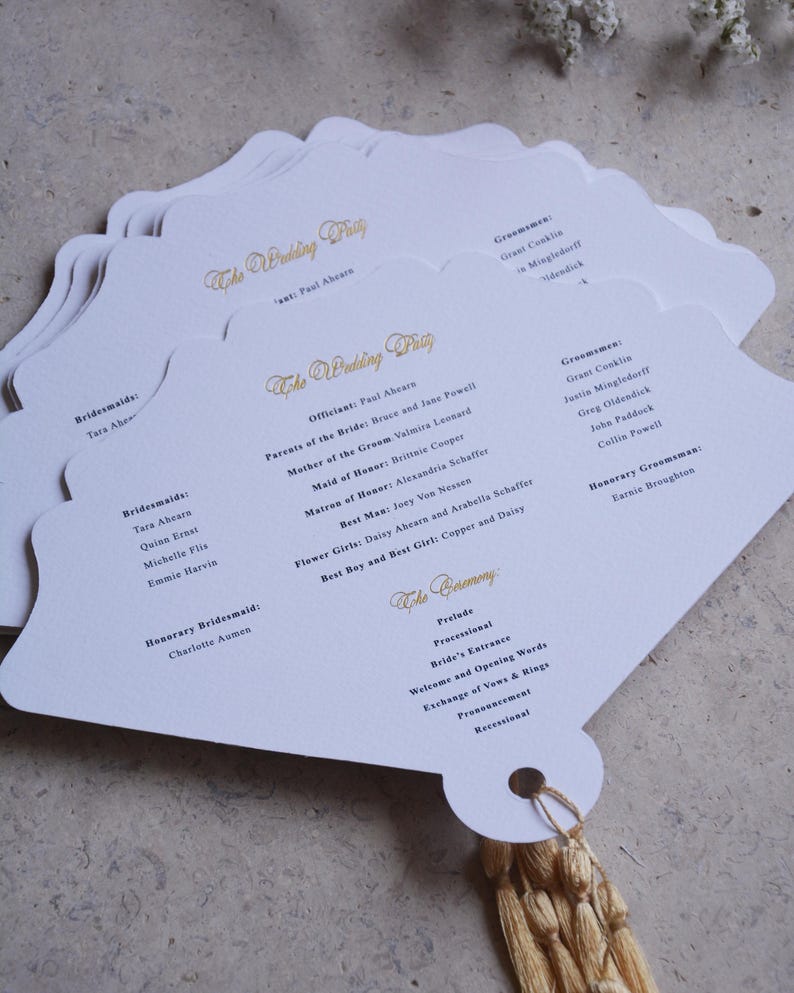 Wedding Program Thick Paper Fans, Printed Wedding Fans, Fans With Tassels, Wedding Favors ...