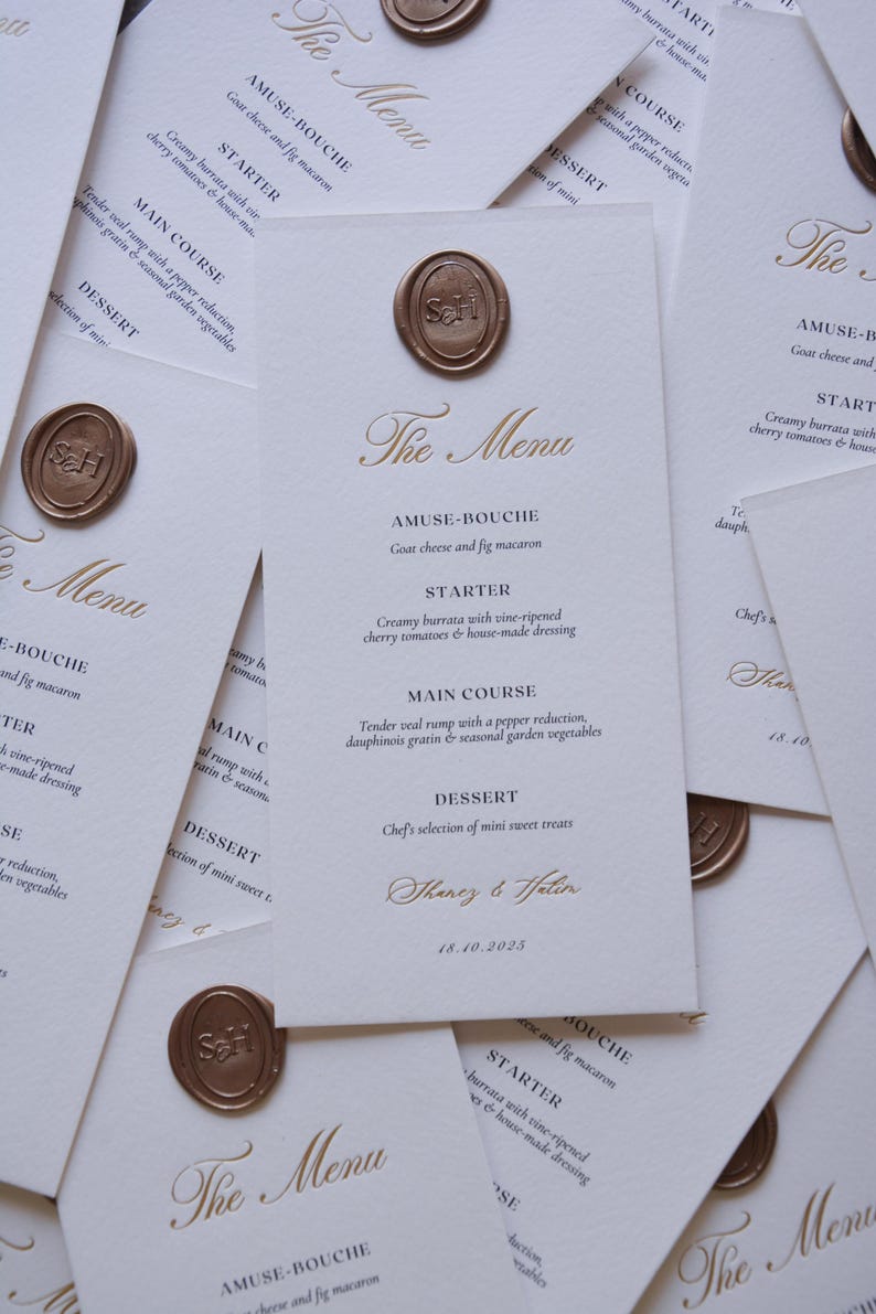 Minimal Black & White Sealed Menu Cards | Personalized Menu | Wedding ...
