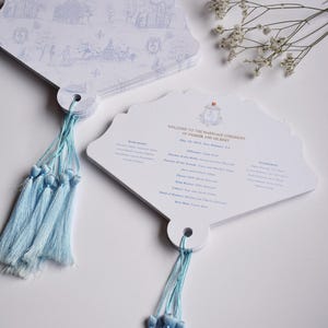 Wedding Program Blue Toile Wedding Paper Fans, Printed Wedding Fans, Fans With Tassels, Wedding ...