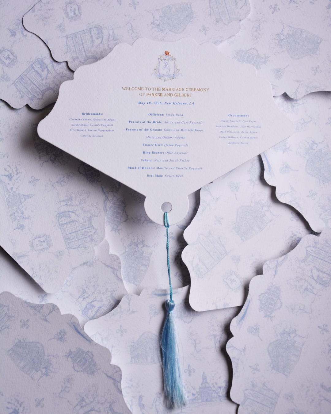 Wedding Program Blue Toile Wedding Paper Fans, Printed Wedding Fans ...