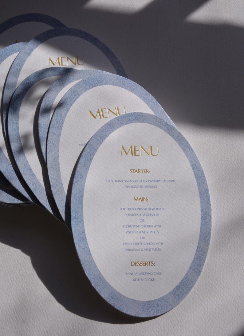 French Inspired Oval Menus | Name Tags | Wedding Stationery | Gold ...