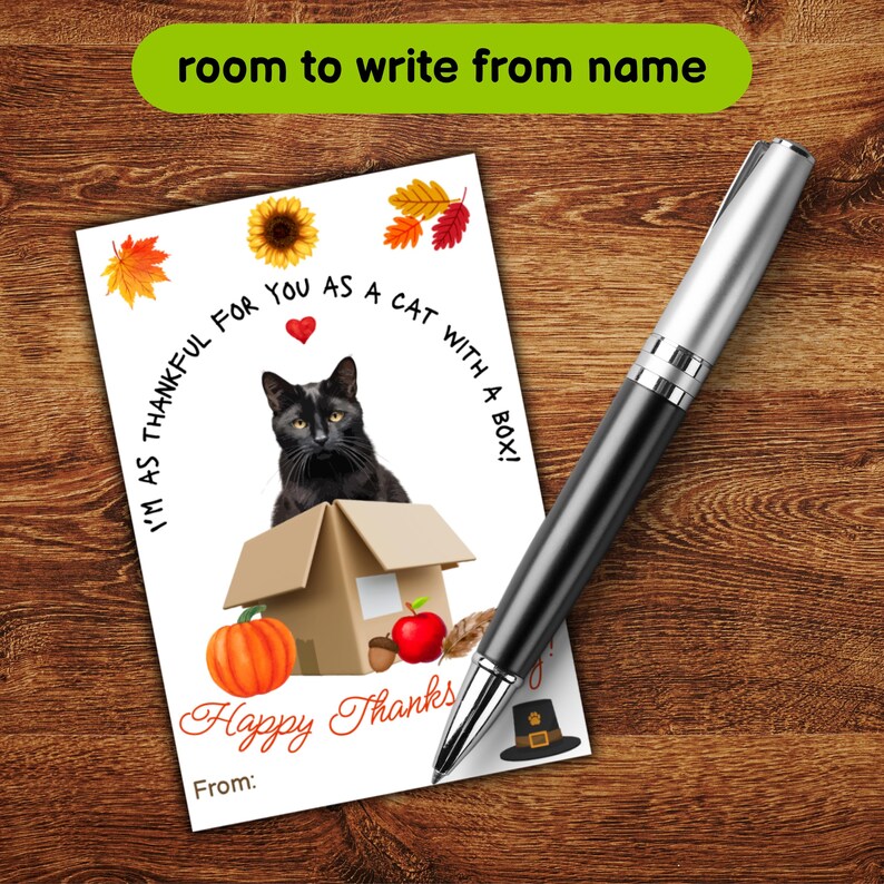 Funny Cat Thanksgiving Gift Tag for Thankful Cat Lover, Printable ...