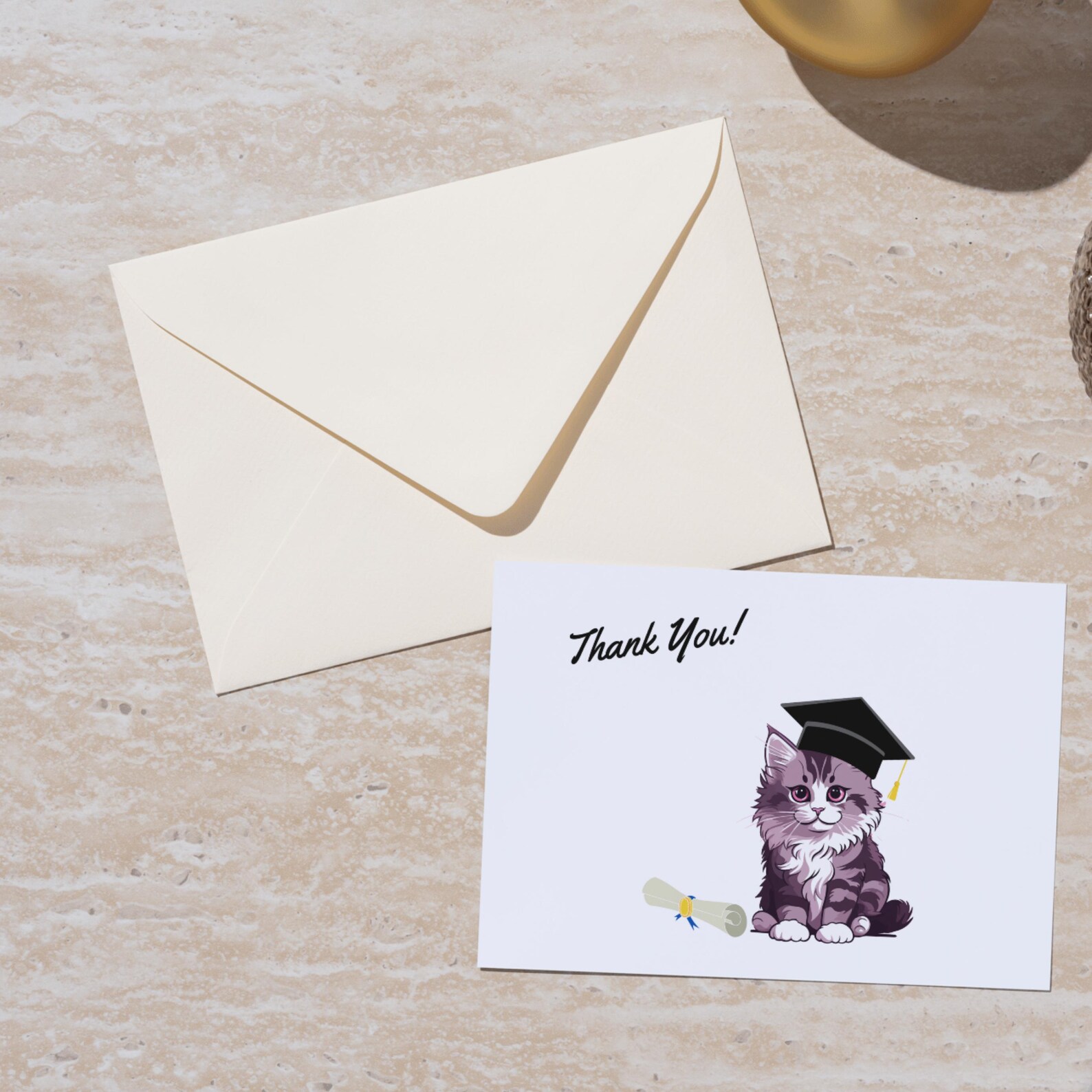 Graduation Thank You Card, Graduation Thank You Note, Graduate Cat, Cat ...