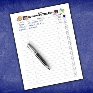 Homework Tracker, Student Planner Page, Assignment Log, Homework ...