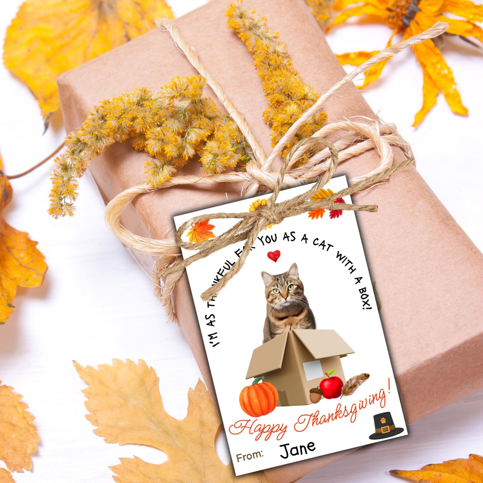 Funny Thanksgiving Cat Gift Tag for Cat Lover, Printable DIGITAL ...