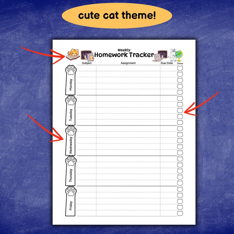 Homework Tracker, Student Planner Page, Assignment Log, Homework ...