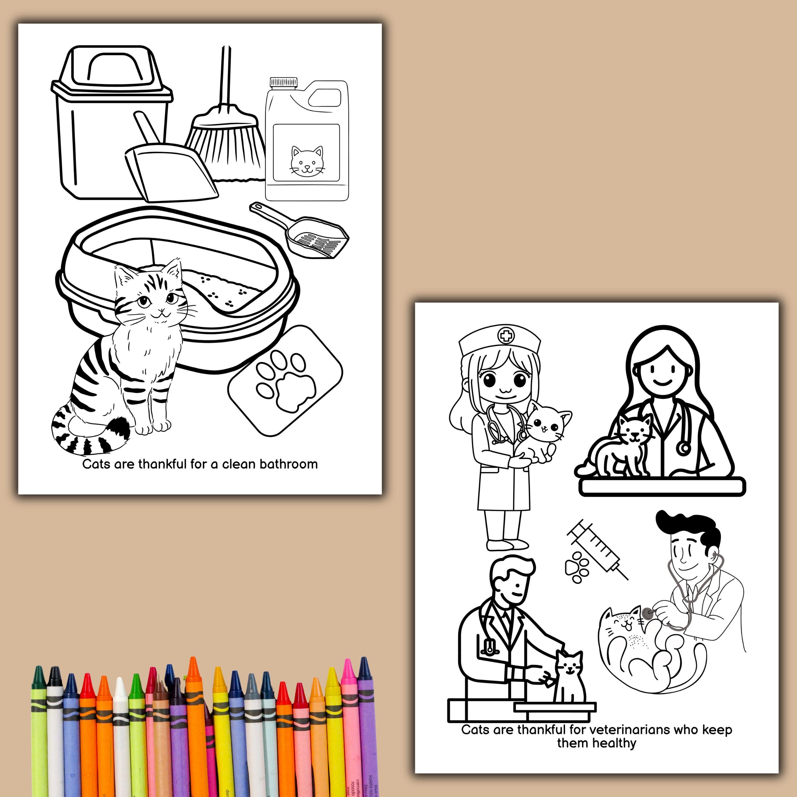 Kids Thanksgiving Cat Coloring Book Pages, Thankful Cats for Cat Lover ...