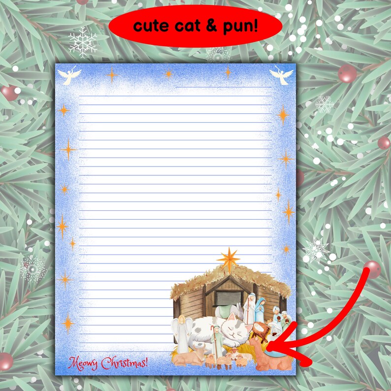 Christmas Nativity Cat Stationery Letter Writing Paper With Meowy ...