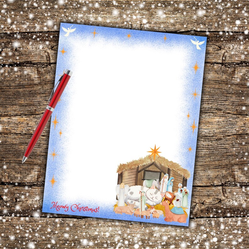 Christmas Nativity Cat Stationery Letter Writing Paper With Meowy ...