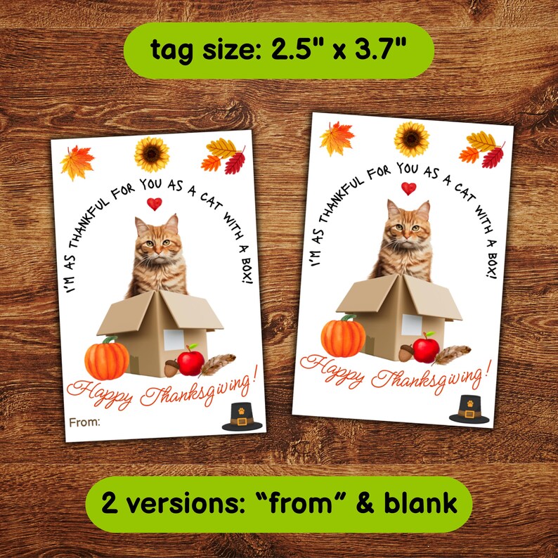 Funny Cat Thanksgiving Gift Tag for Thankful Cat Lover, Printable ...