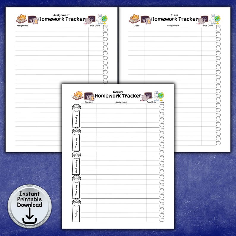 Homework Tracker, Student Planner Page, Assignment Log, Homework ...