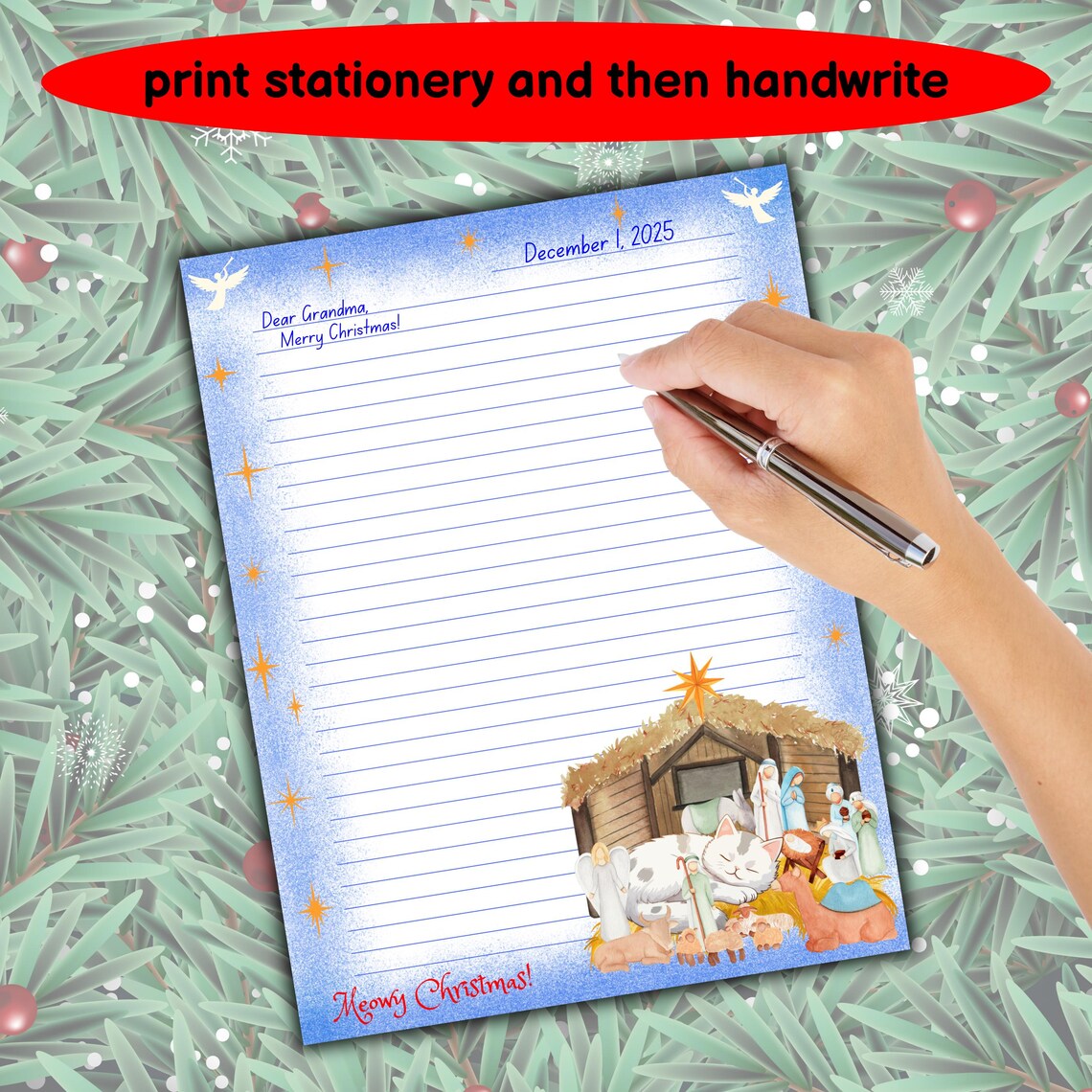 Nativity Cat Christmas Stationery Letter Writing Paper With Meowy ...