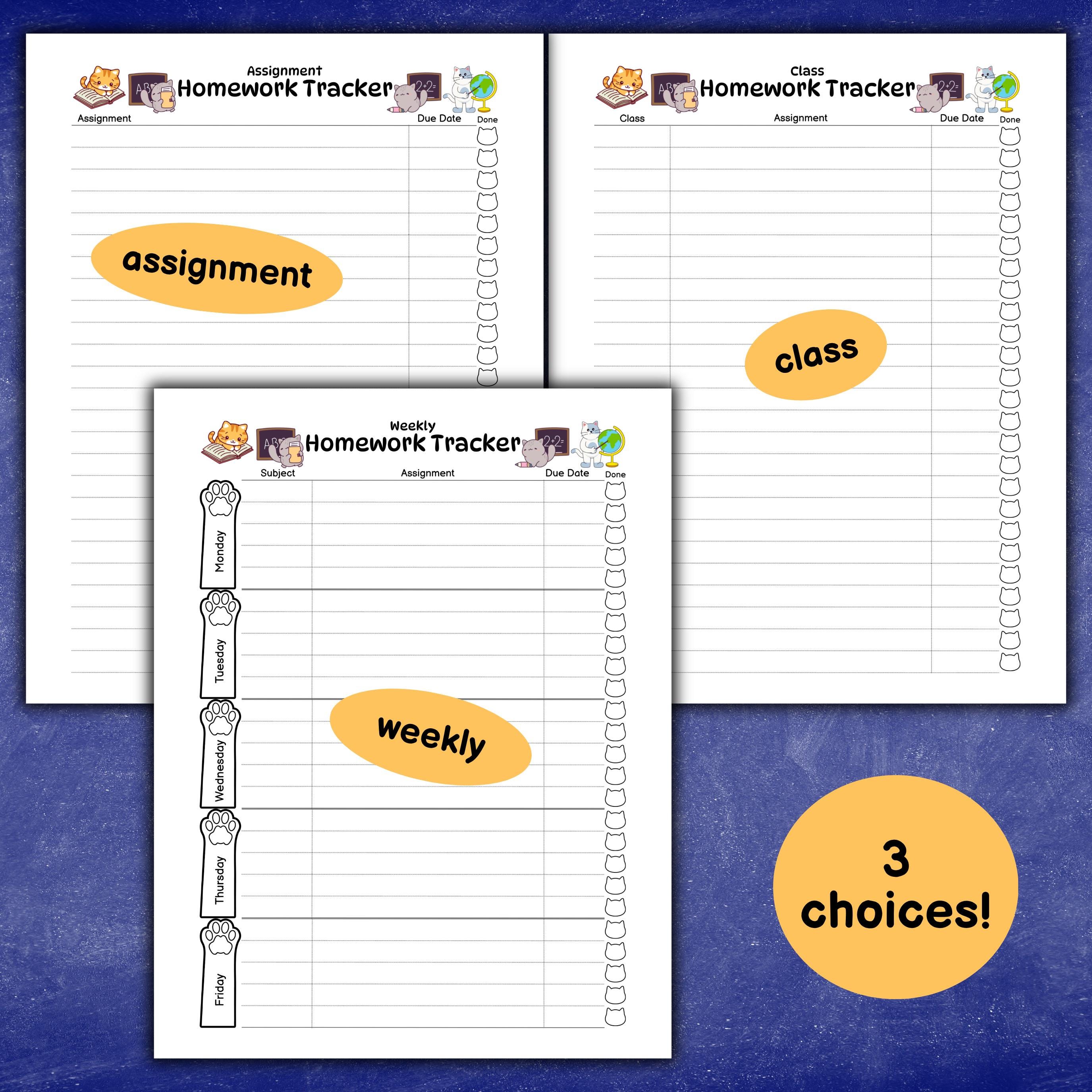 Homework Tracker, Student Planner Page, Assignment Log, Homework ...