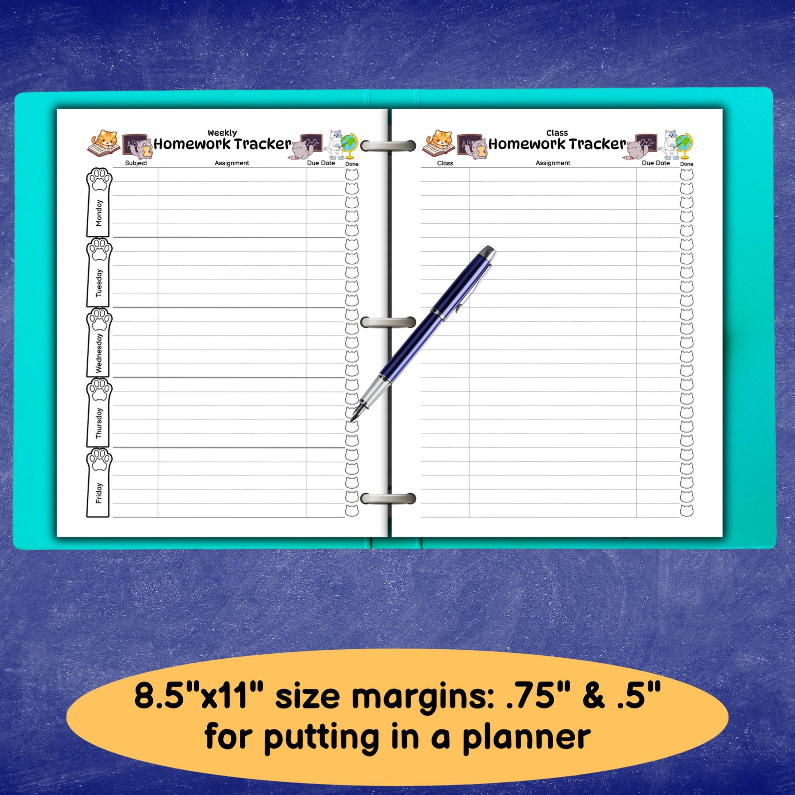 Homework Tracker, Student Planner Page, Assignment Log, Homework ...