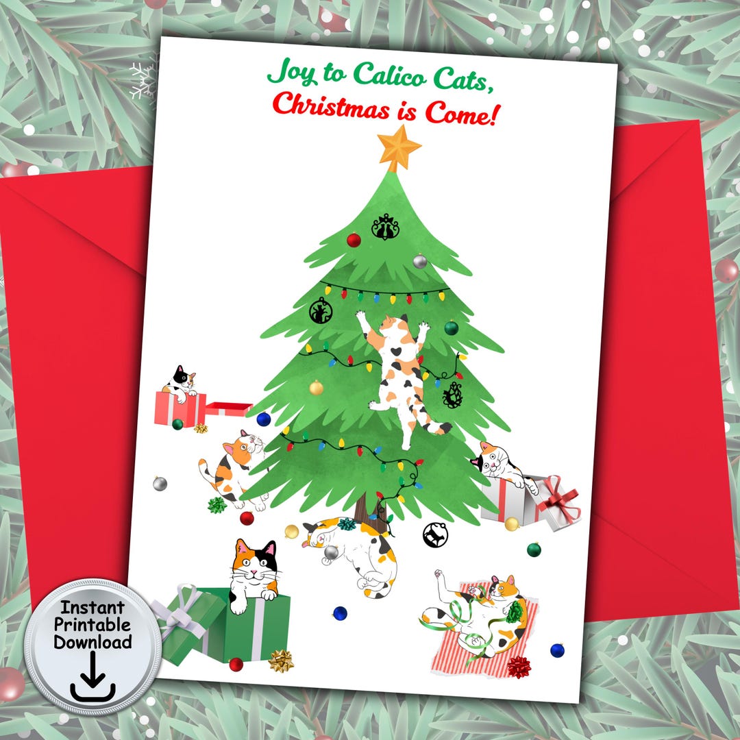 Funny Calico Cat Christmas Card for Cat Lover With Money or Gift Card ...