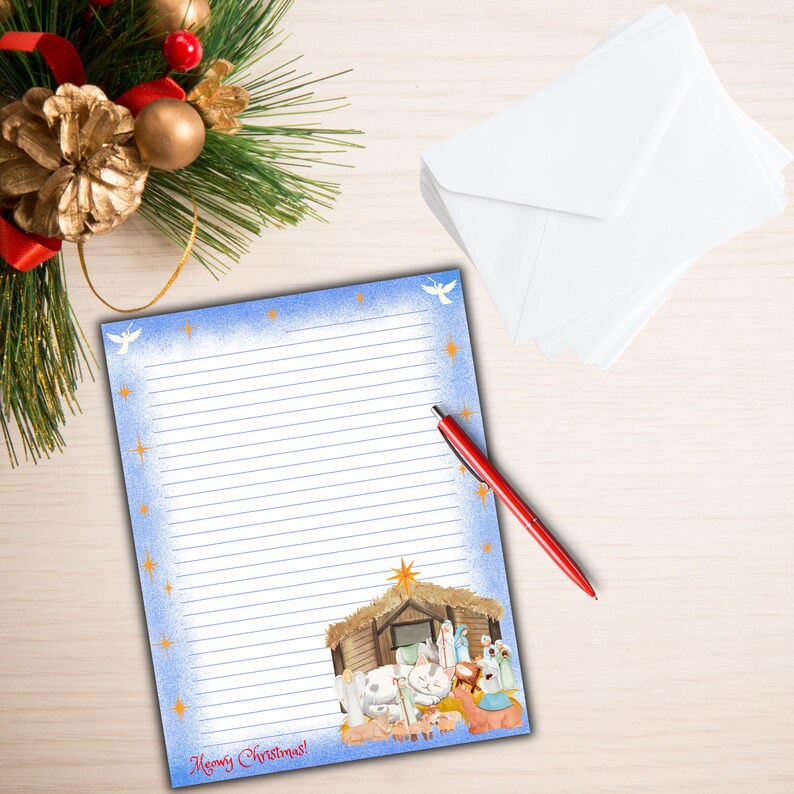 Christmas Nativity Cat Stationery Letter Writing Paper With Meowy ...