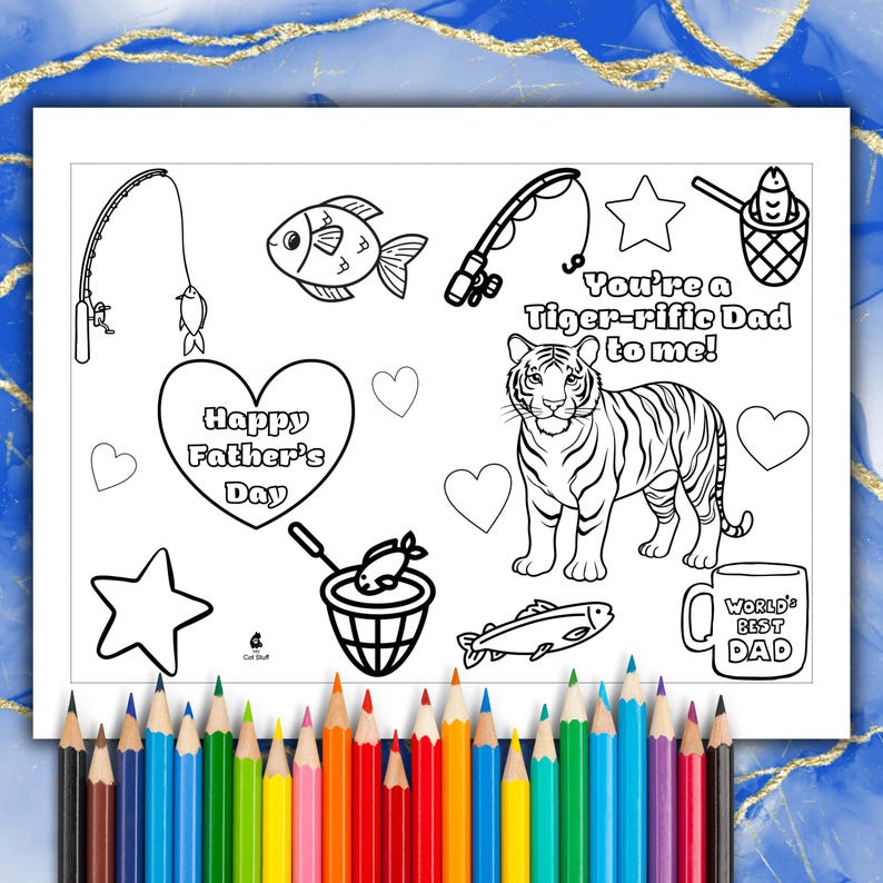 Father's Day Coloring Card, Kid Color Card, Tiger-rific Dad Card, Cat ...
