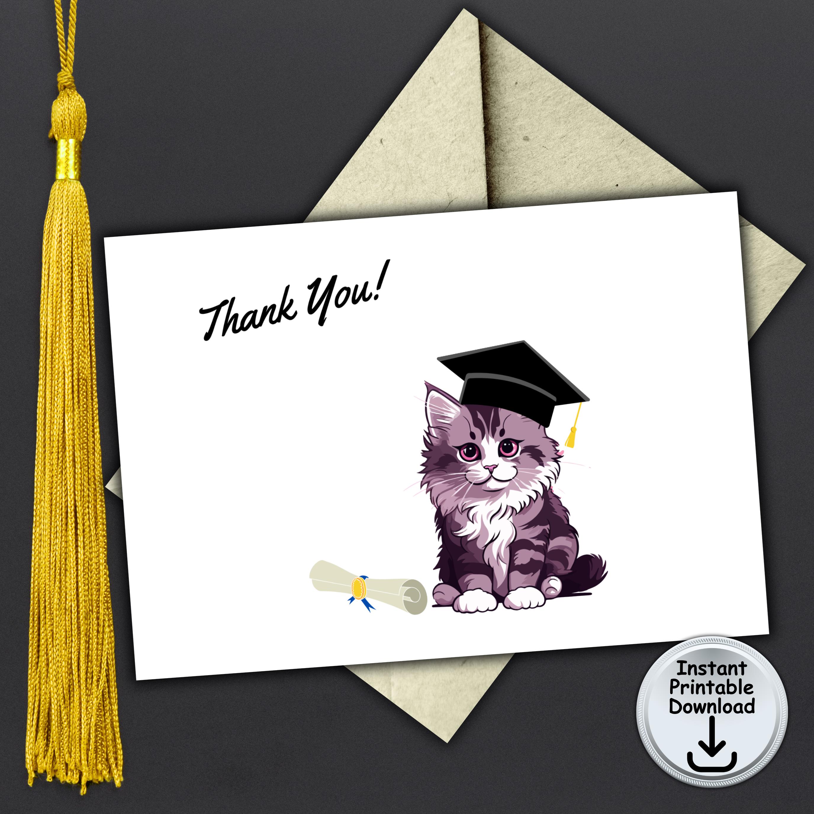 Graduation Thank You Card, Graduation Thank You Note, Graduate Cat, Cat ...