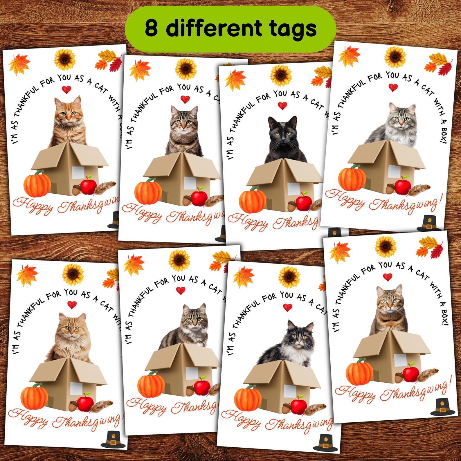 Funny Thanksgiving Cat Gift Tag for Cat Lover, Printable DIGITAL ...