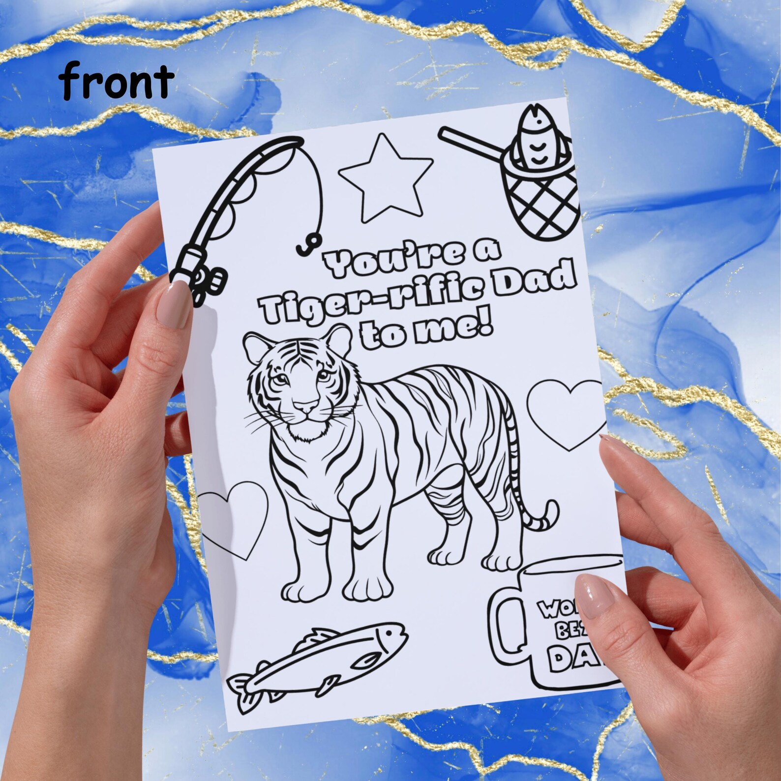 Father's Day Coloring Card, Kid Color Card, Tiger-rific Dad Card, Cat ...