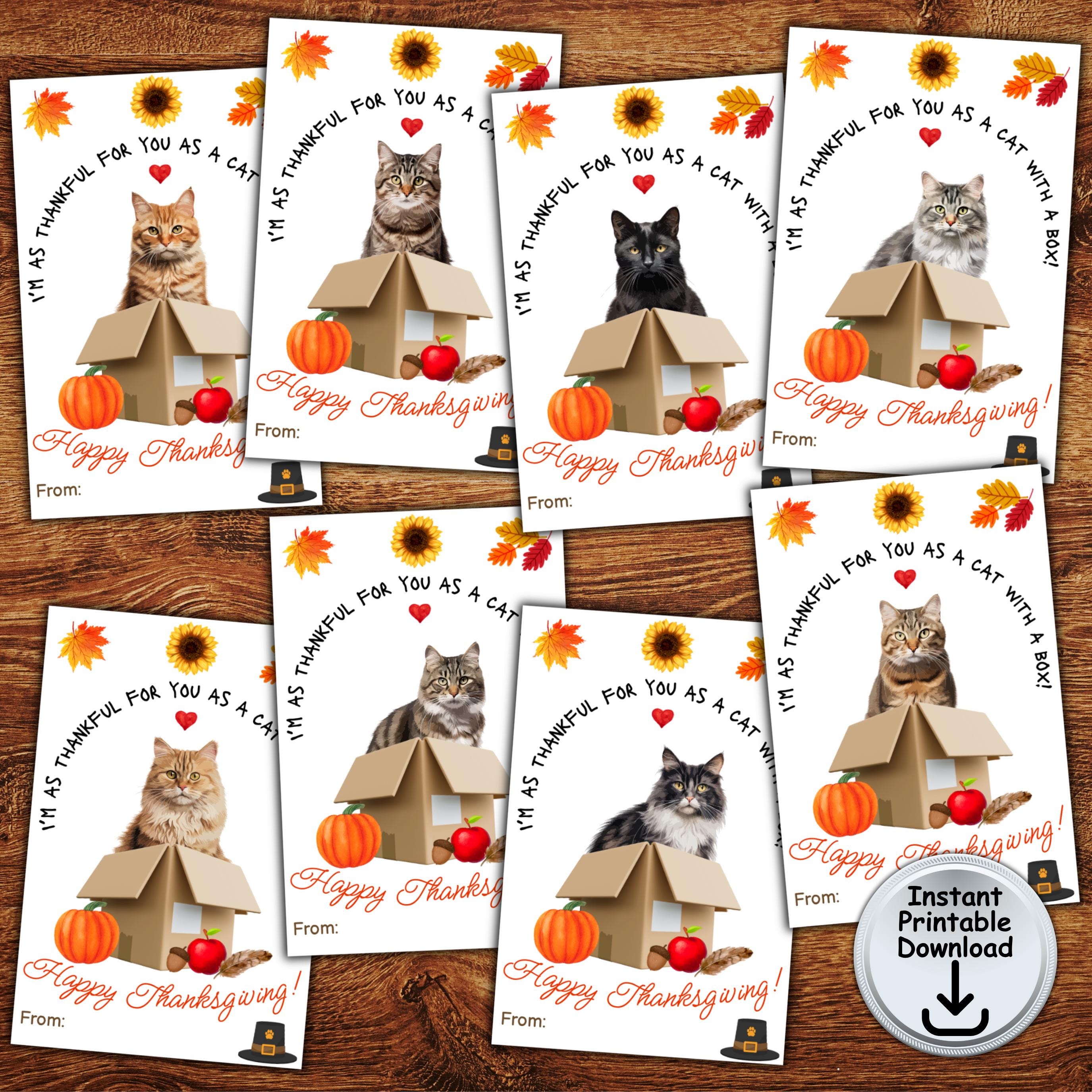 Funny Thanksgiving Cat Gift Tag for Cat Lover, Printable DIGITAL ...
