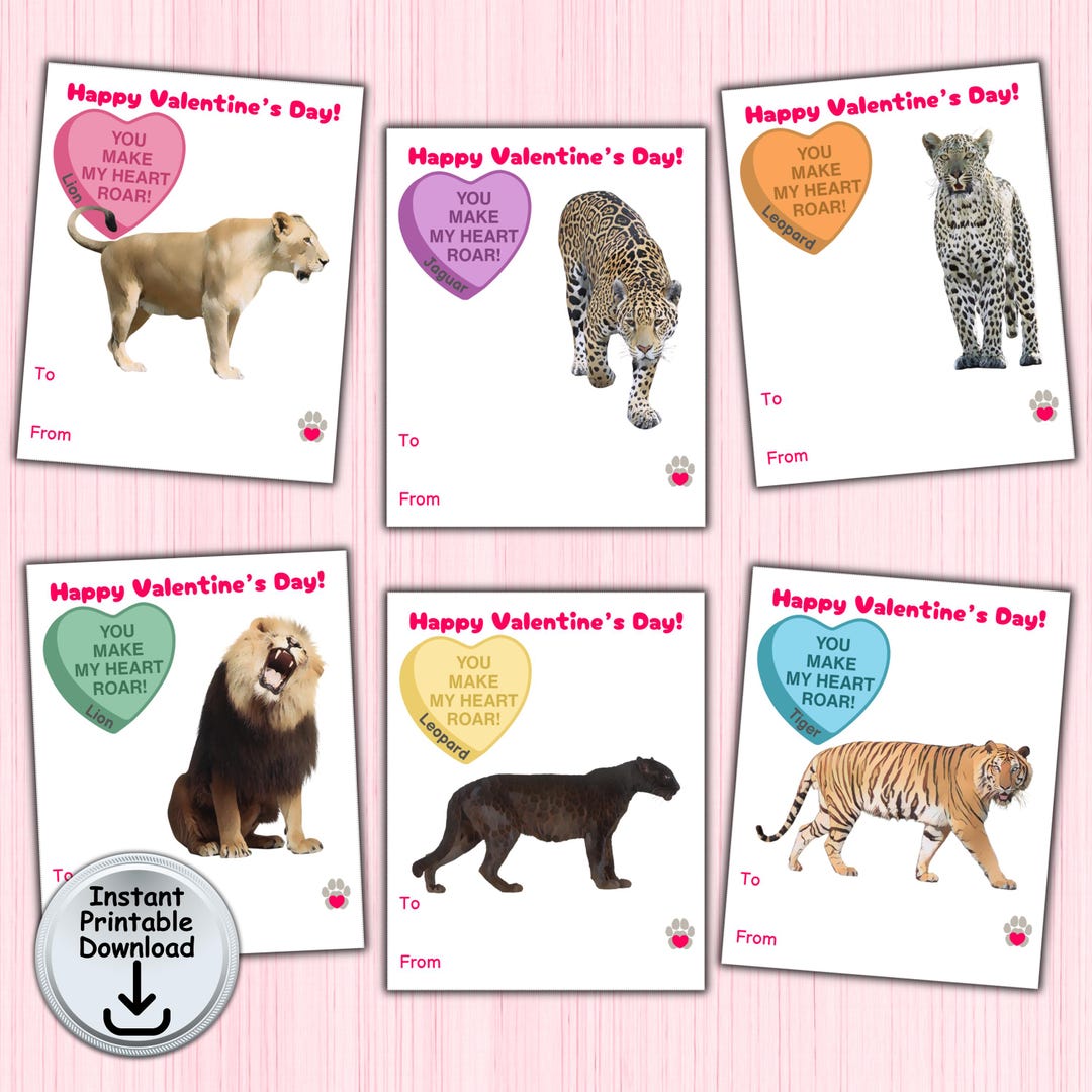 Wild Cat Lover Valentine's Day Cards for Kids Classroom Valentines ...