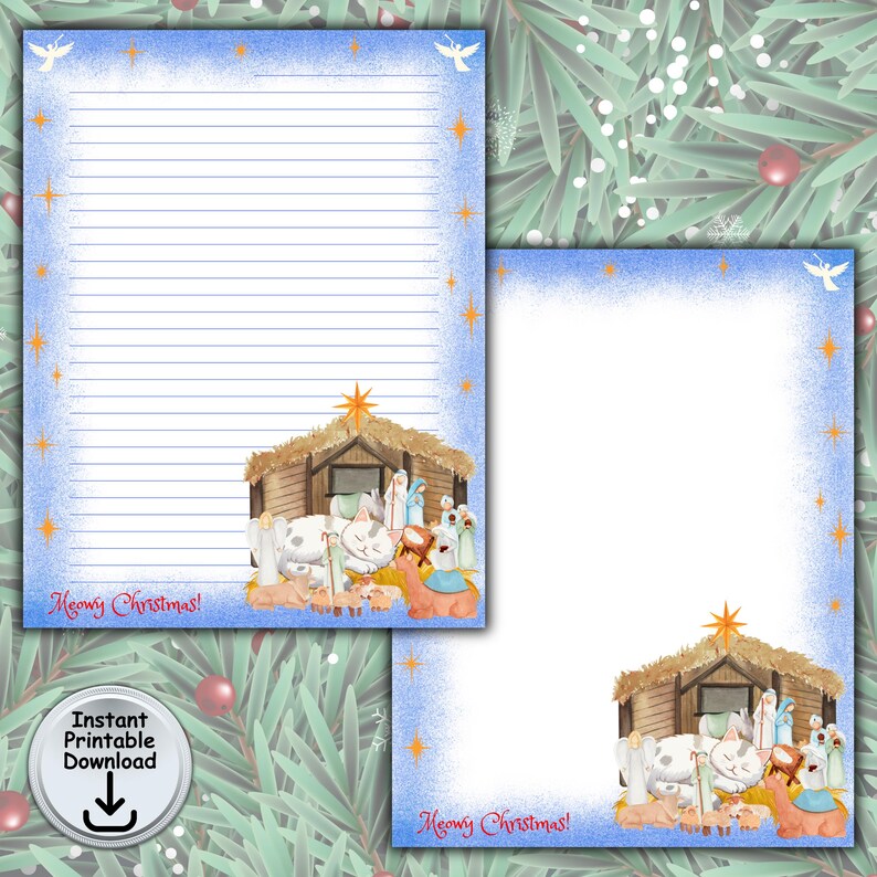 Christmas Nativity Cat Stationery Letter Writing Paper With Meowy ...