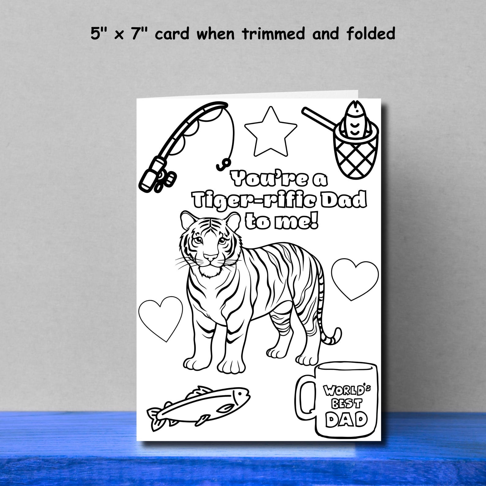 Father's Day Coloring Card, Kid Color Card, Tiger-rific Dad Card, Cat ...