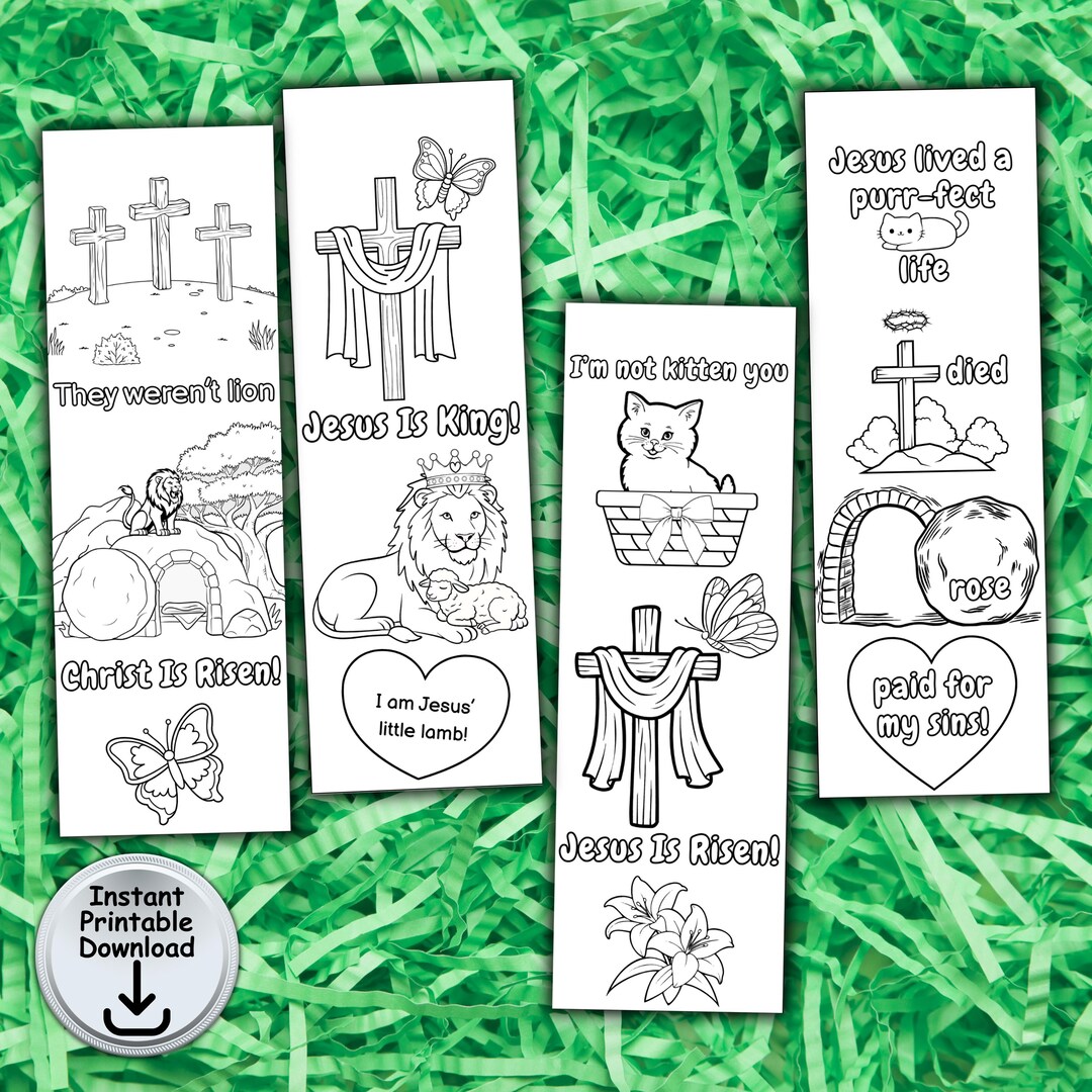Christian Easter Coloring Bookmark for Bookish Cat Lover, Printable ...