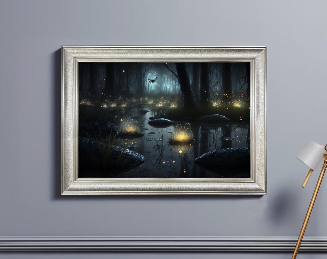 Mystical Swamp With Fireflies, Enchanted Wetlands Scene, Glowing ...