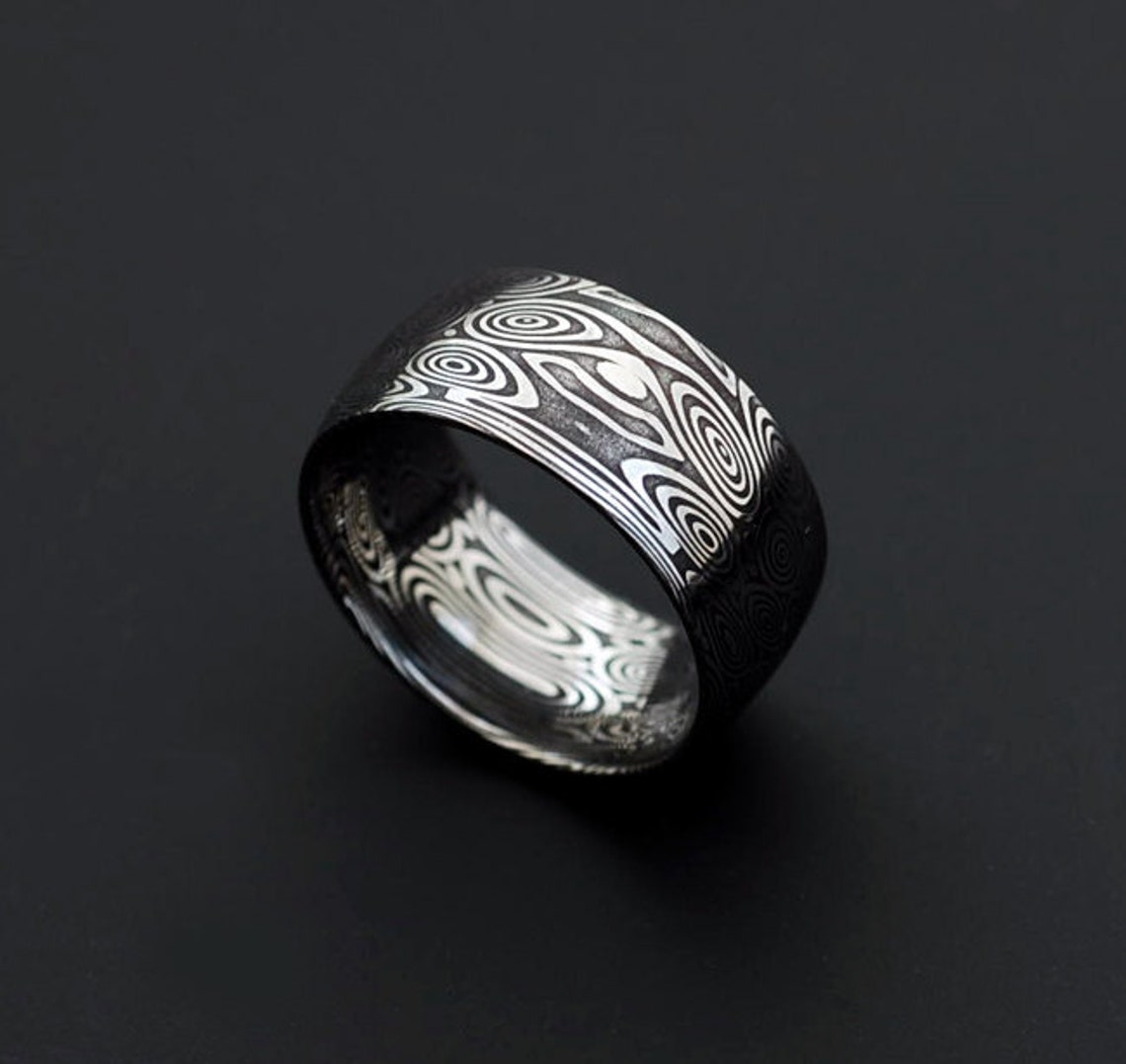 Genuine Stainless Damascus Steel Mens Ring Face Damascus - Etsy